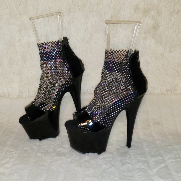 Pleaser | Shoes | Black Stretch Rhinestone Mesh High Heel Platform ...